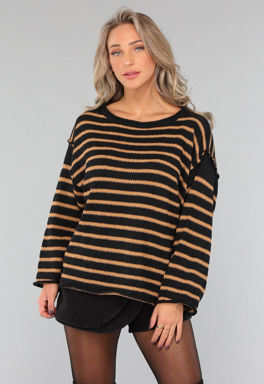 Zwarte Trui met Bruine Strepen - Uwantisell.nl