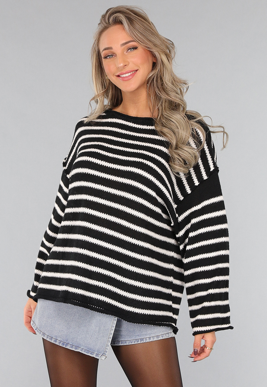 Zwarte Gestreepte Oversized Trui - Uwantisell.nl