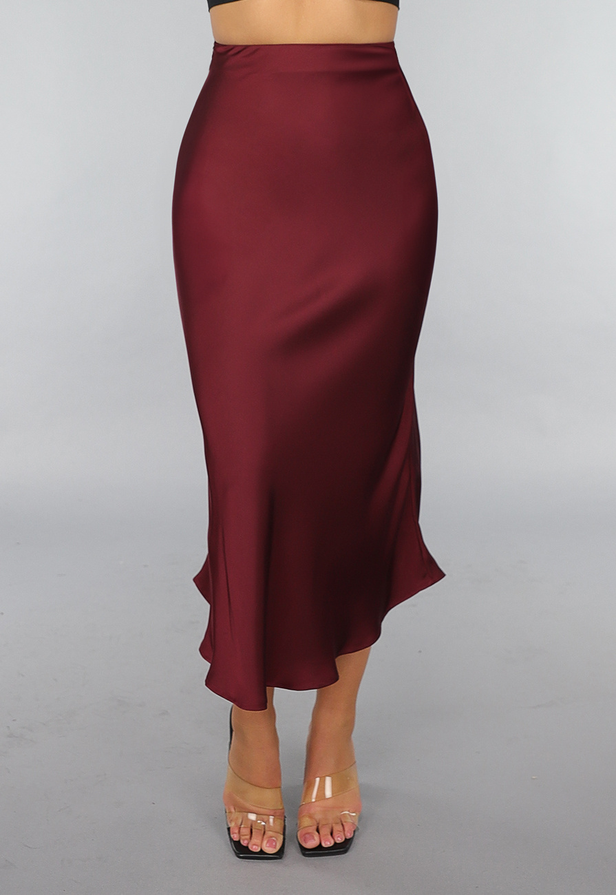 Burgundy Satijnen Midi Rok - Uwantisell.nl