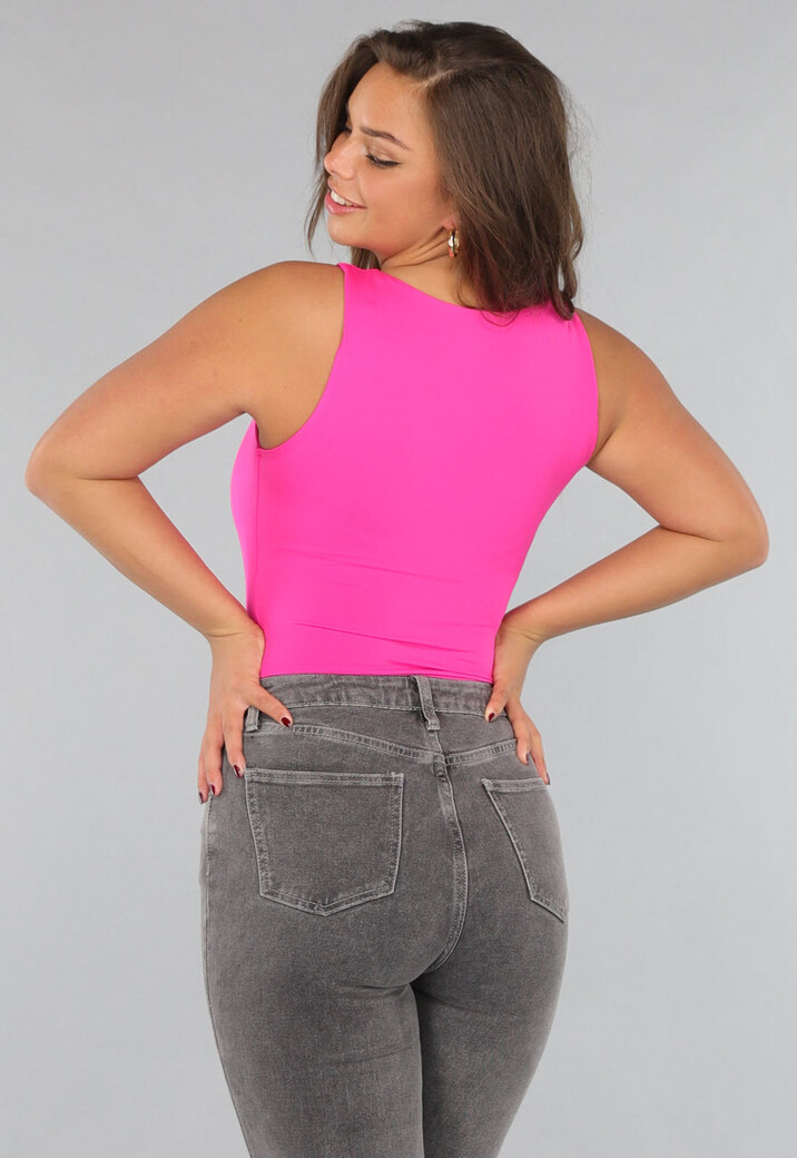 Fel Roze Mouwloze Body met Vierkante Hals - Uwantisell.nl