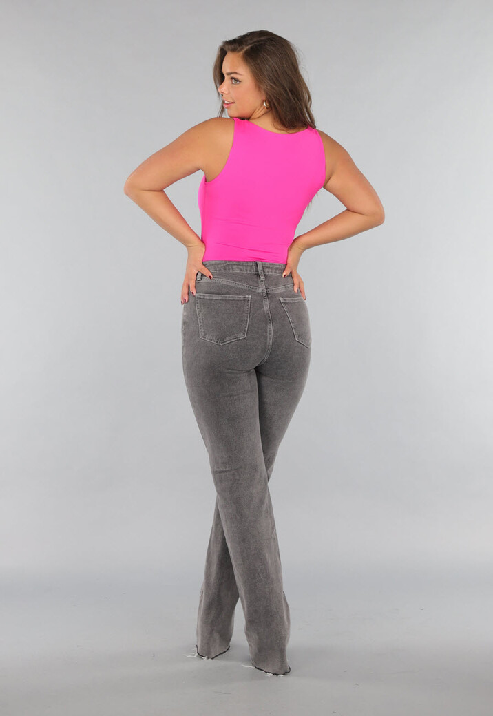 Fel Roze Mouwloze Body met Vierkante Hals - Uwantisell.nl