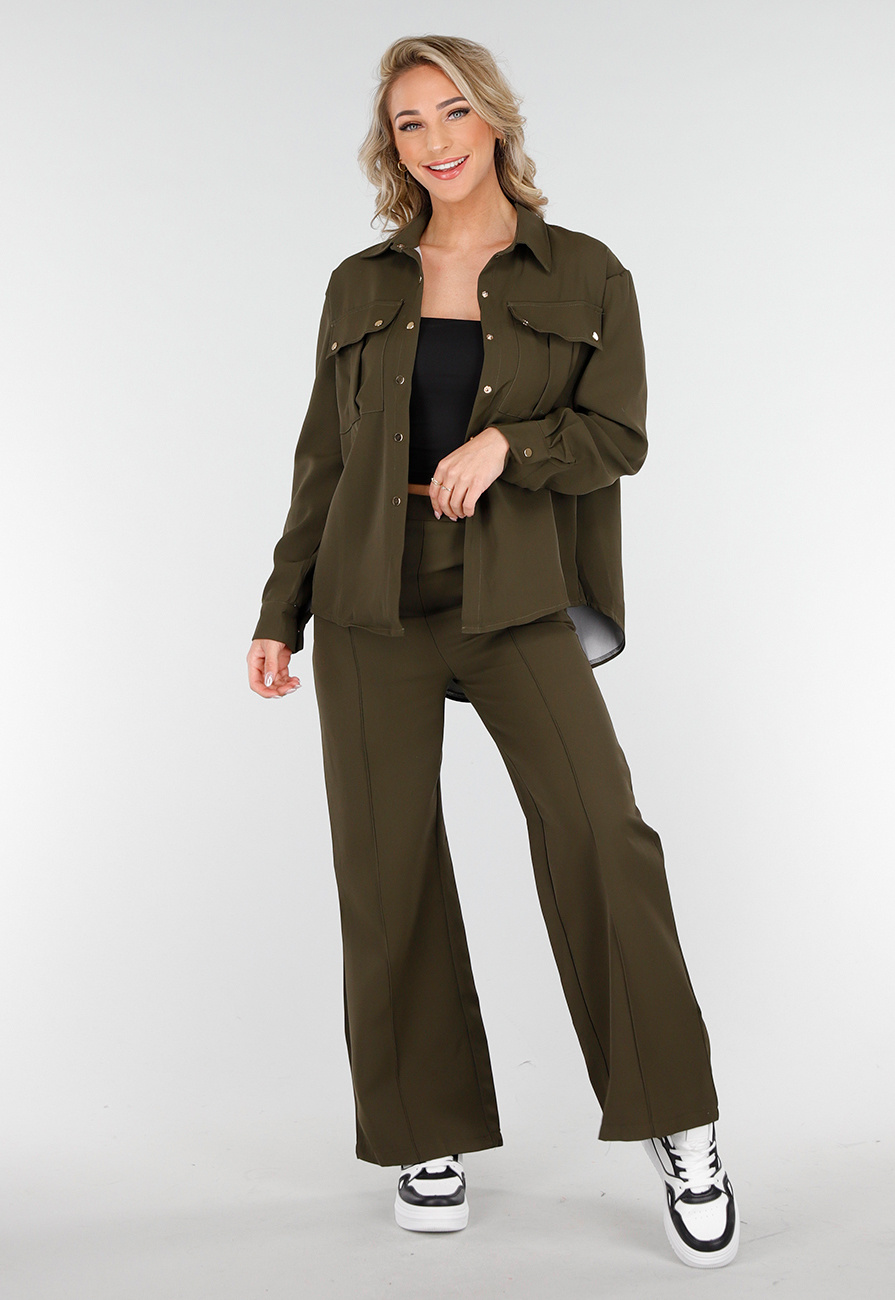 Khaki Two Piece Set met Rechte Broek - Uwantisell.nl
