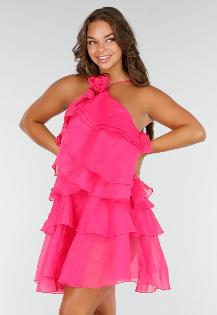 Roze Ruffle Jurk met Bloemdetail - Uwantisell.nl
