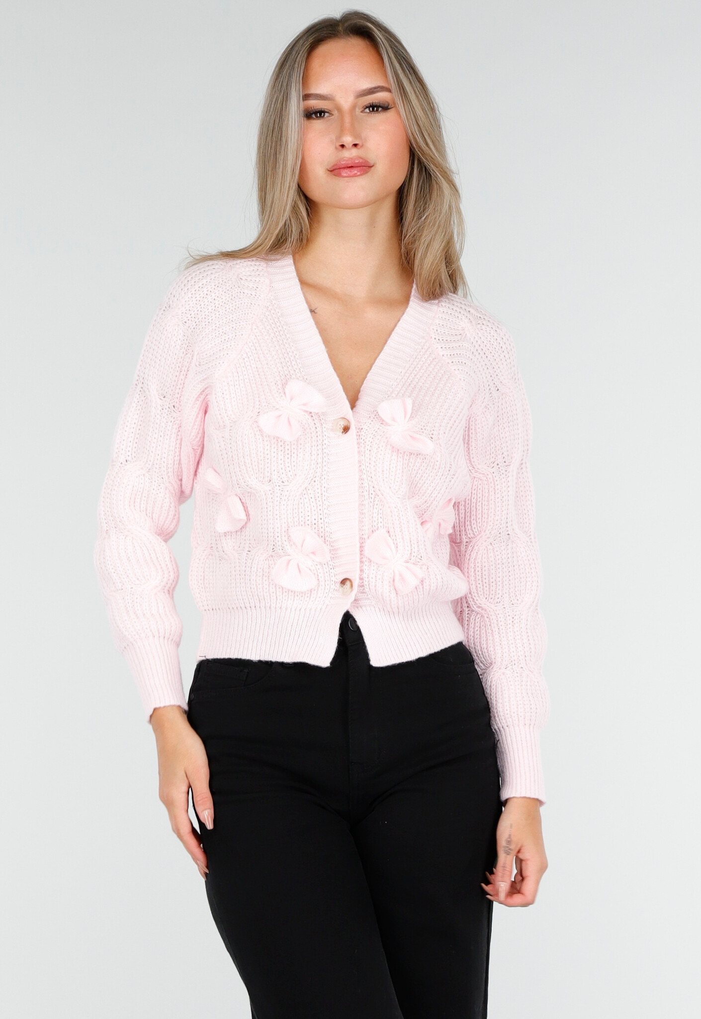Roze Vest met Kabelstructuur en Knopen - Uwantisell.nl