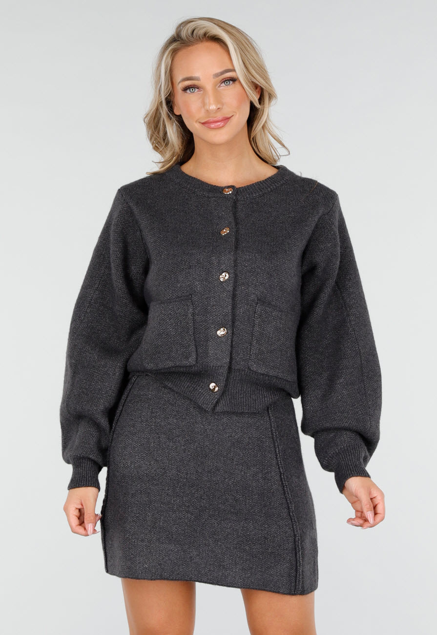 Donkergrijze Knit Set met Rok en Vest - Uwantisell.nl