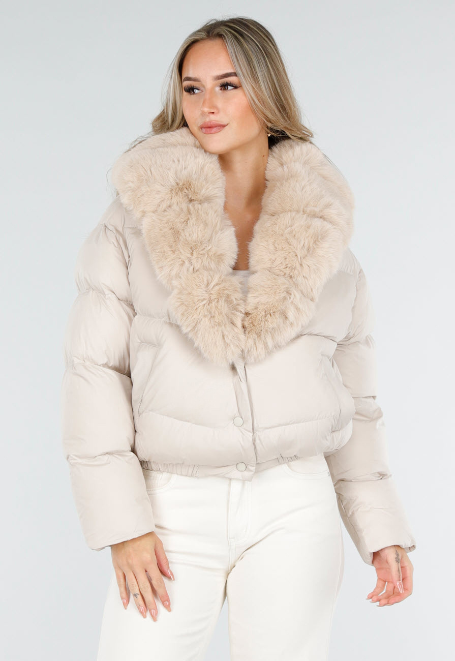 Beige Jas met Brede Kraag - Uwantisell.nl