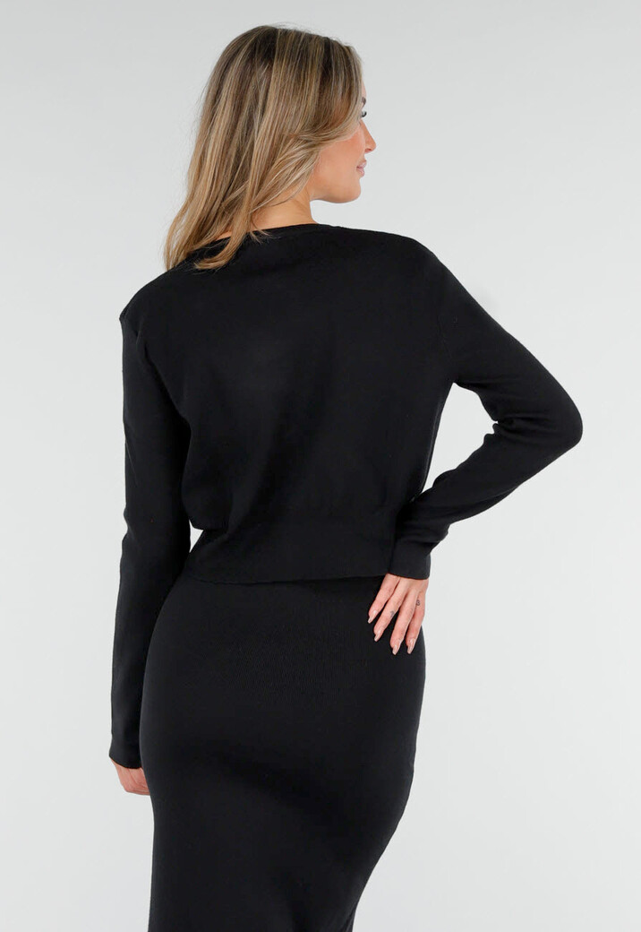 Zwarte Knitted Set met Rok en Top - Uwantisell.nl