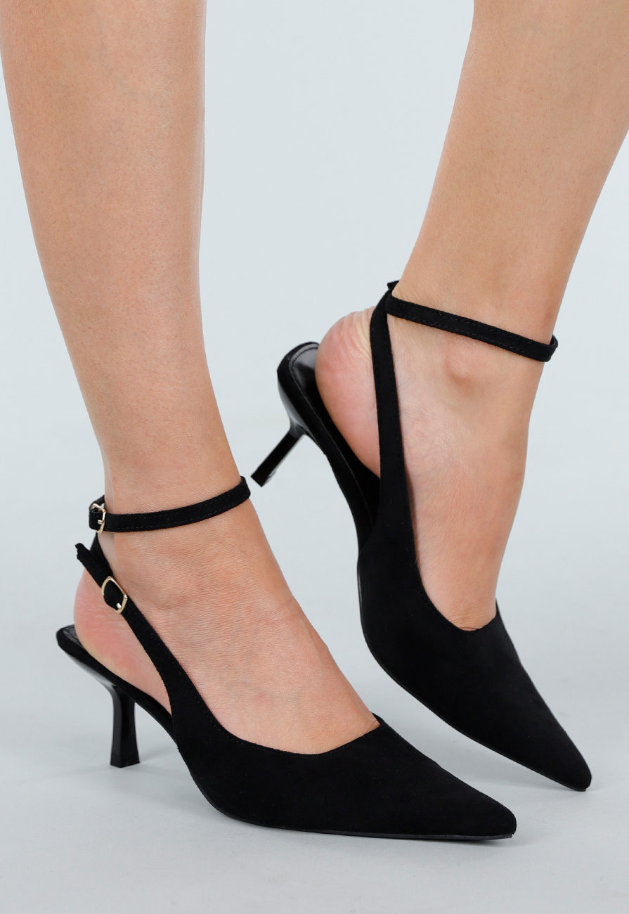 Zwarte Pumps van Suède-Look met Enkelsluiting en Lage Hak - Uwantisell.nl