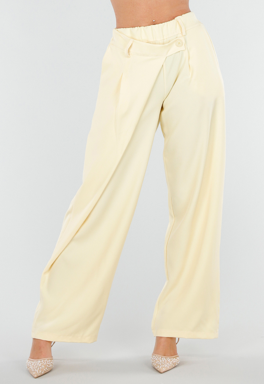 Pastel Gele Barrel Overslag Broek met Plooien en Stretch - Uwantisell.nl