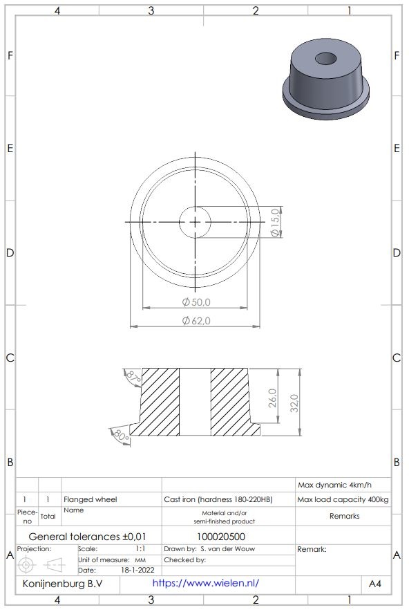 SPK 50G: Flanged wheel, Ø 50mm, cast iron, 400KG - Industrialwheels.com