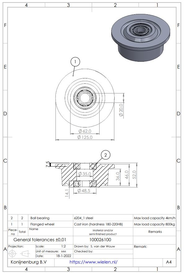 Roue monodent, Ø 100mm, fonte, 1000KG - Industrialwheels.com - Roues et ...