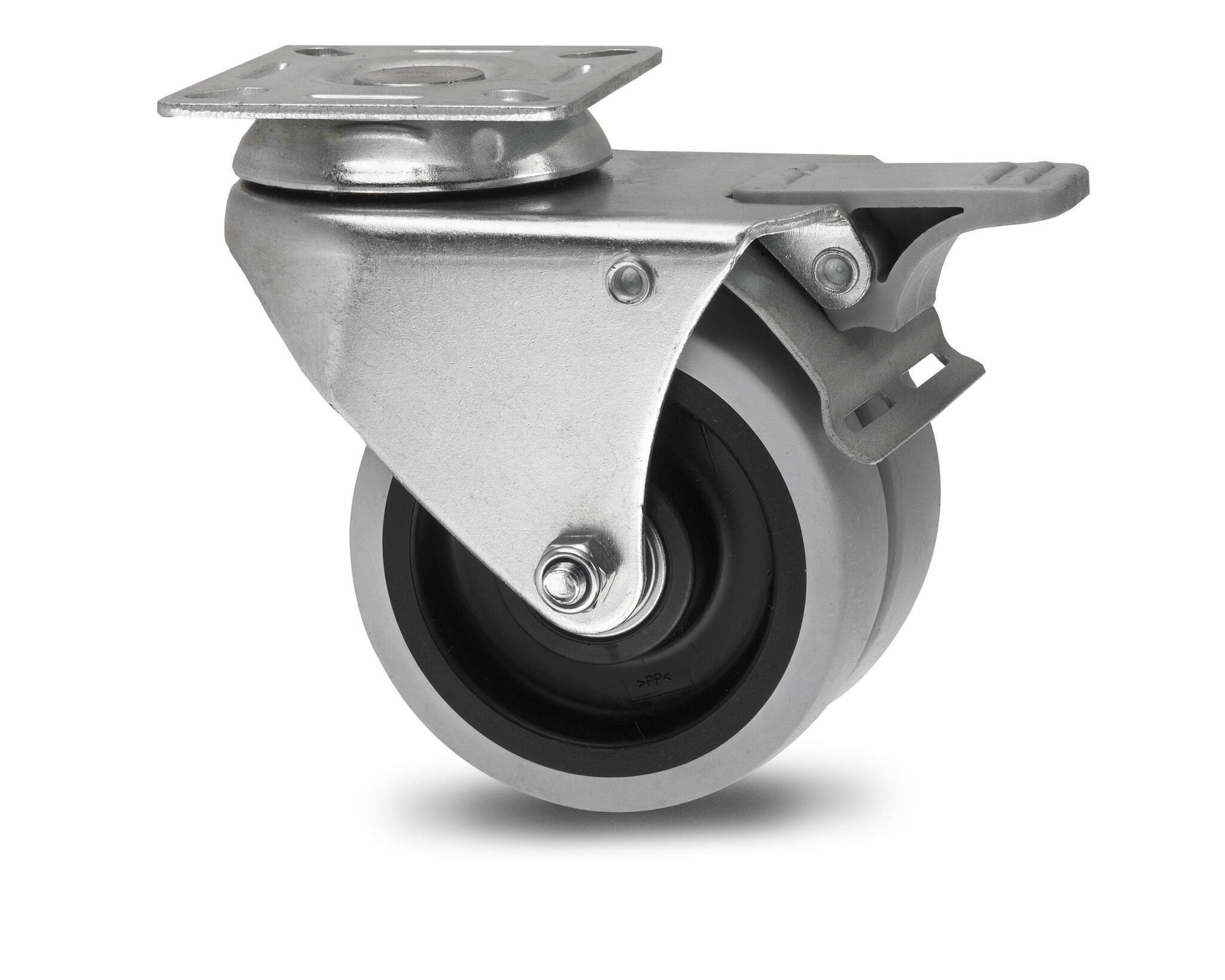swivel castor with brake, Ø 50 mm, grey non-marking thermoplastic ...