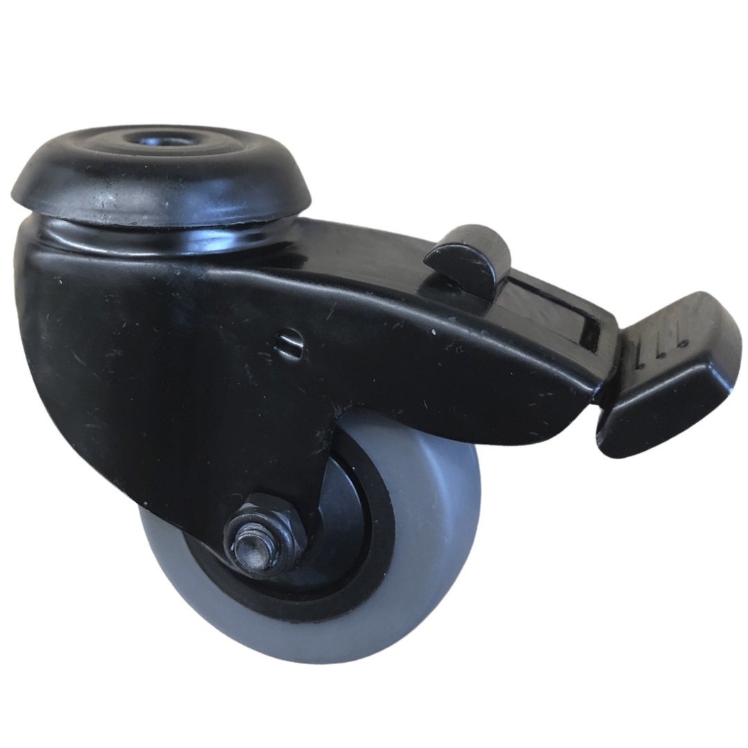 Black swivel castor with brake, Ø 50mm, TPR grey non-marking ...