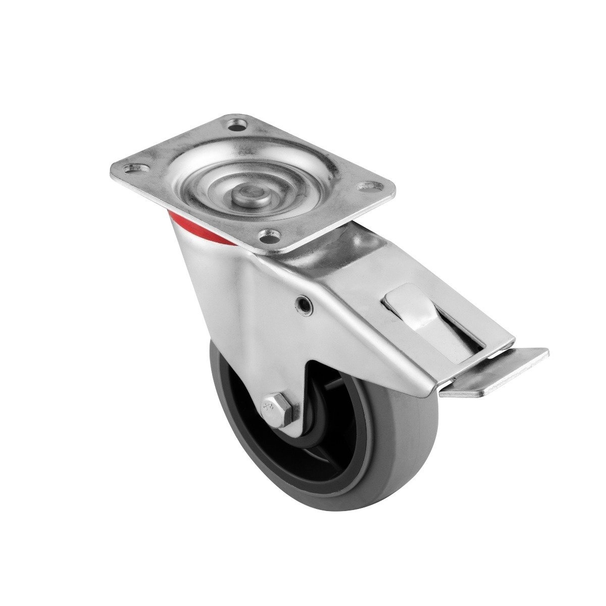 swivel castor with brake, Ø 160, thermoplastic rubber grey non-marking ...