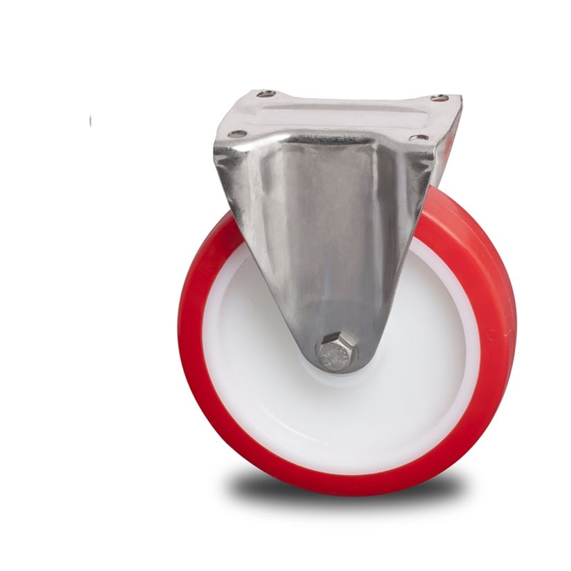 Stainless steel fixed castor, Ø200, injected polyurethane, 650kg ...