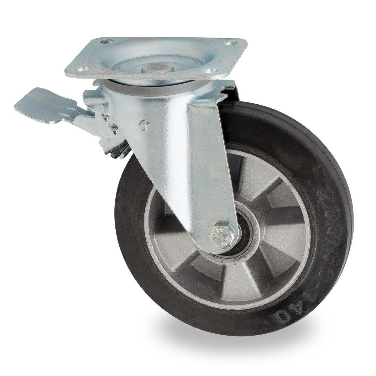 swivel castor with brake, for waste bin, Ø 200mm, black elasticated ...
