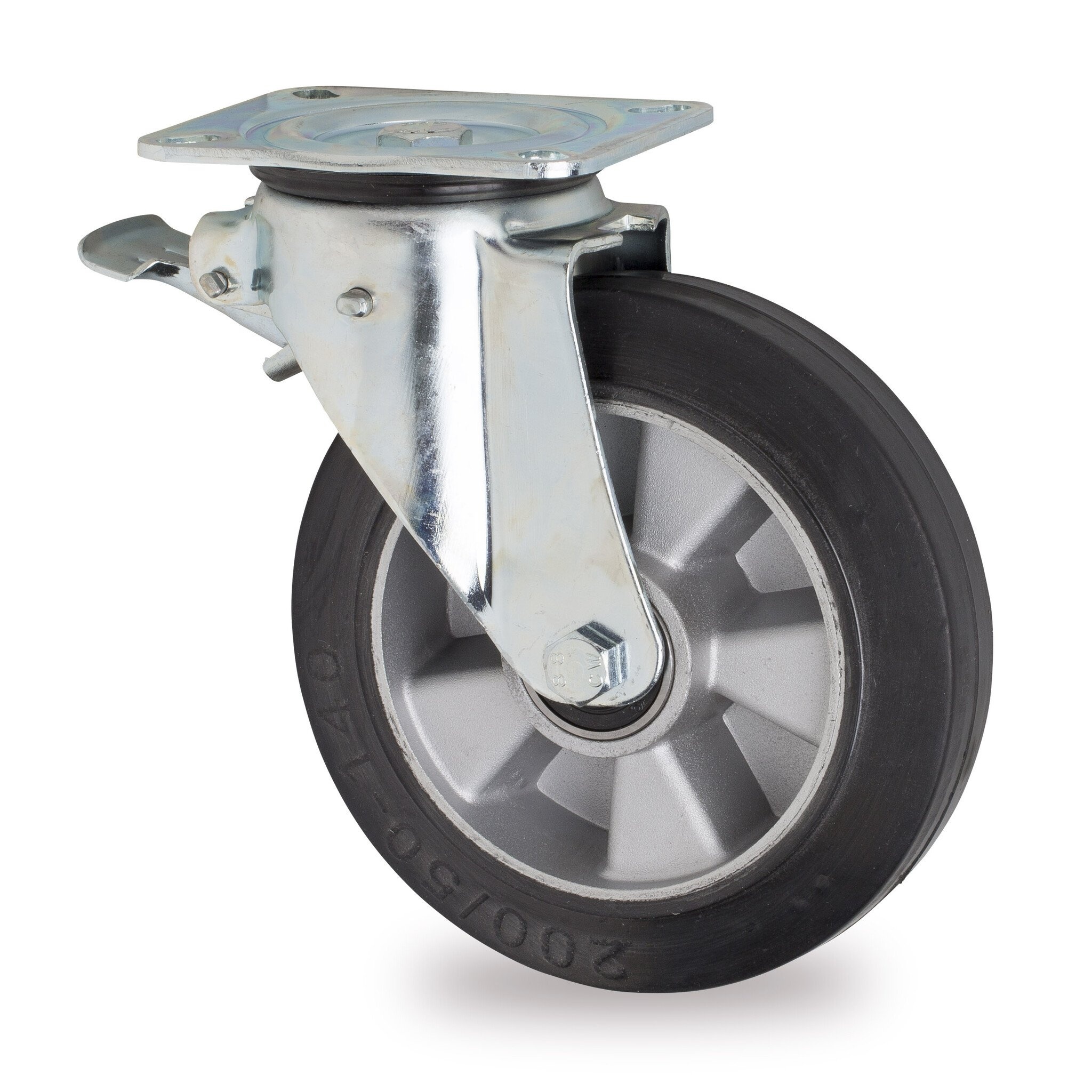 swivel castor with brake, Ø 250 mm, elasticated rubber tyre, 500KG ...