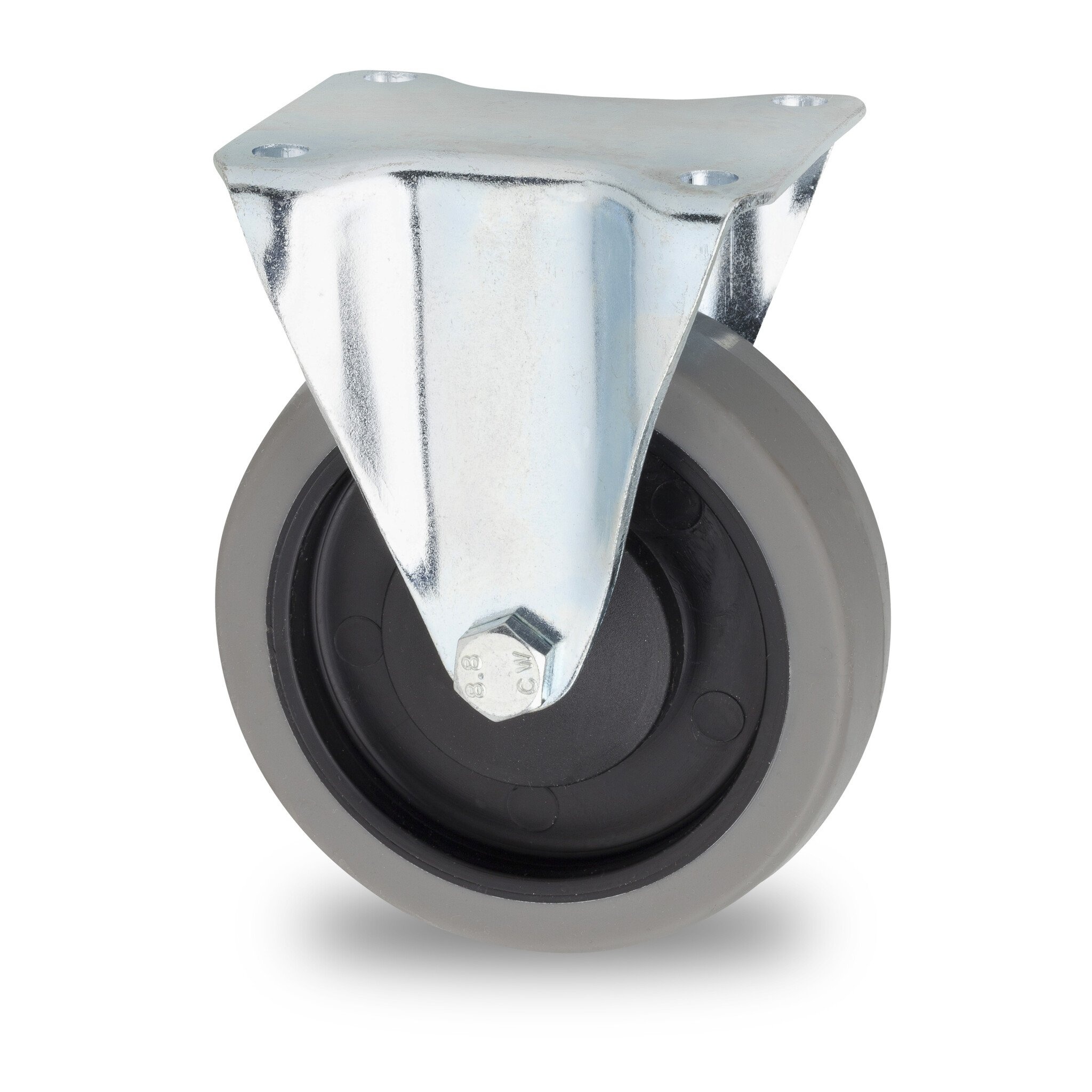 Fixed-wheel castor, Ø 125 mm, grey non-marking thermoplastic rubber ...