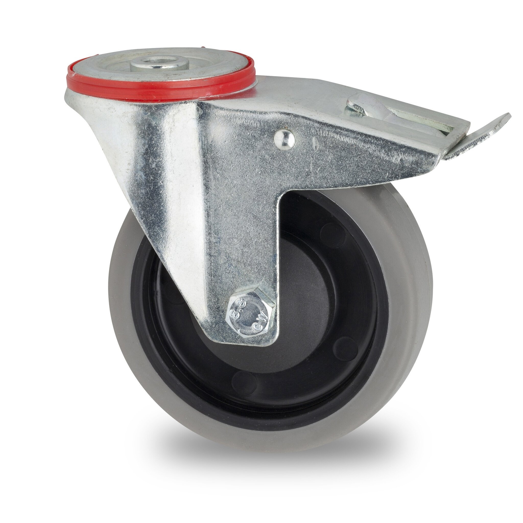 swivel castor with brake, Ø 125 mm, grey non-marking thermoplastic ...