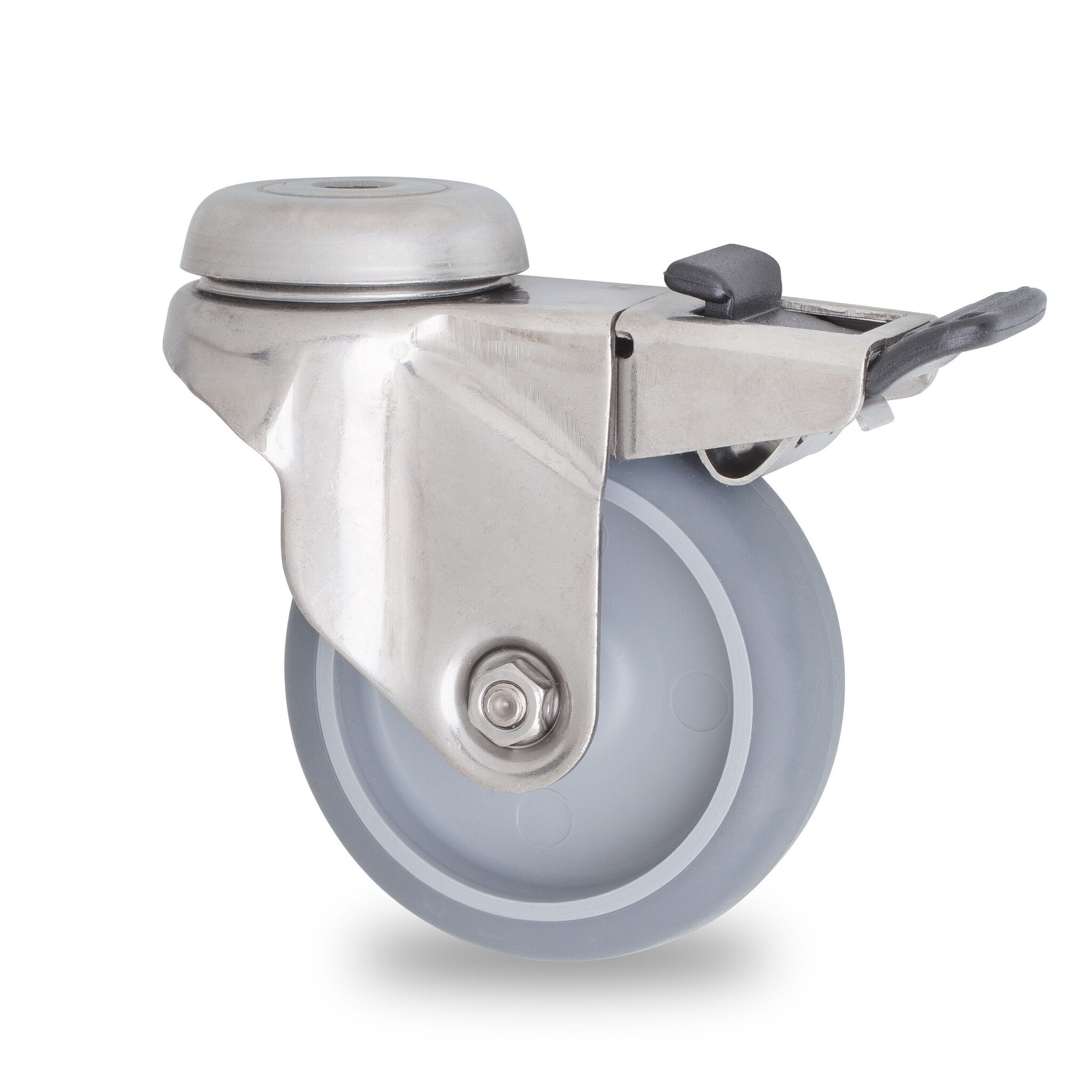 swivel castor with brake, Ø 75 mm, grey non-marking thermoplastic ...