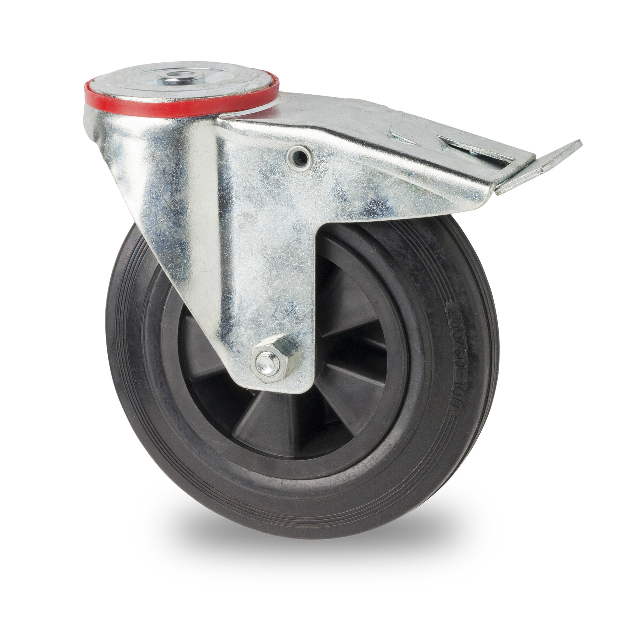 swivel castor with brake Ø 200 x 48mm black rubber tyre Load capacity ...