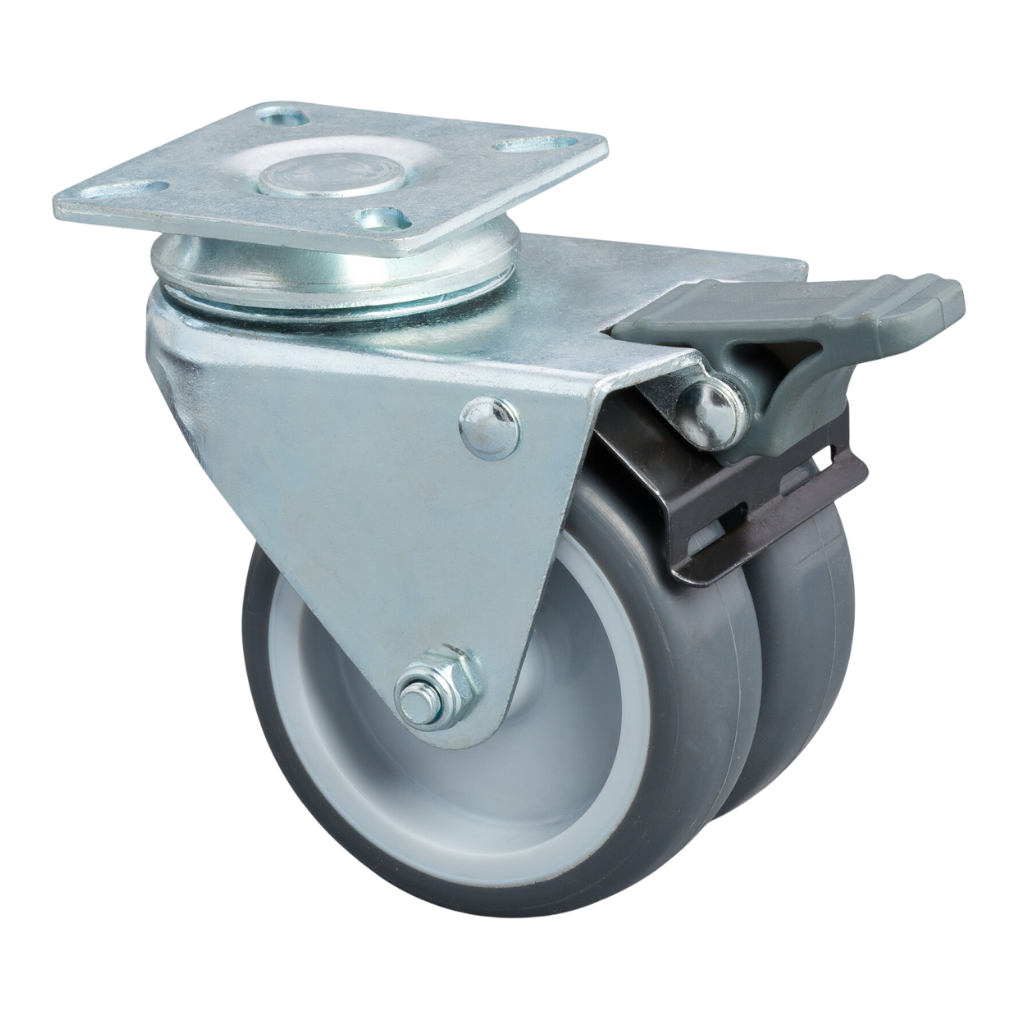 Ruota girevole con freno Ø75x24mm Gomma grigia (TPR) – 100kg ...