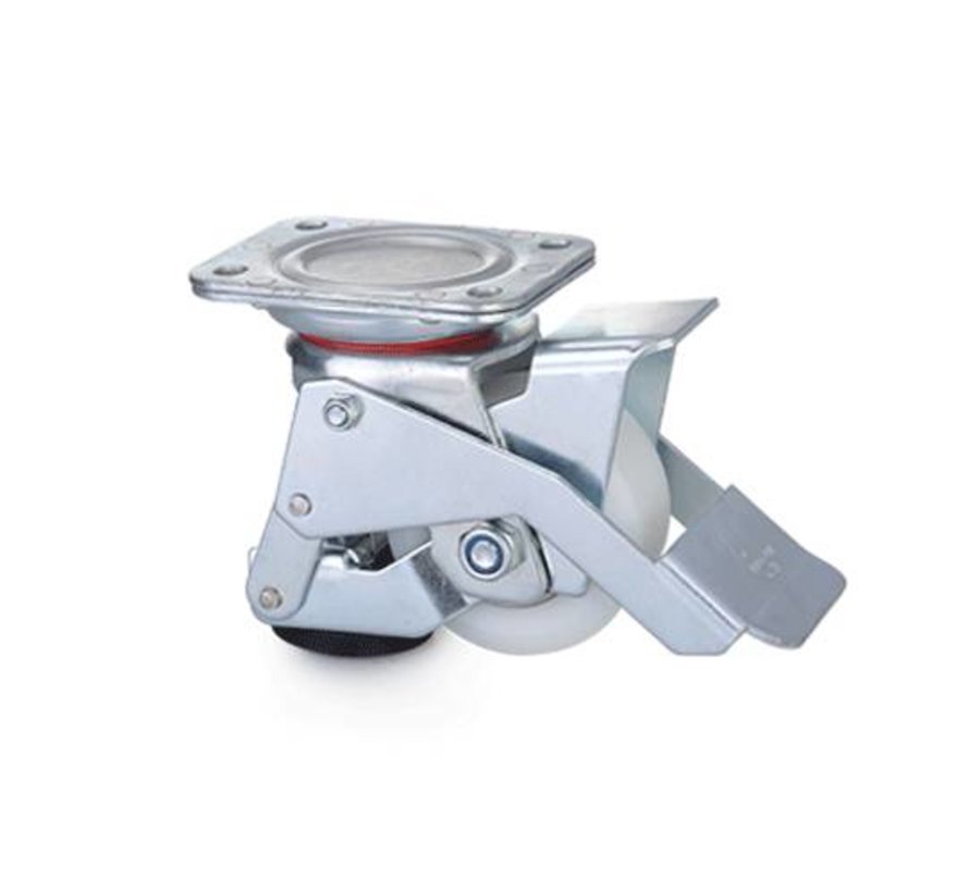 Foot operated Levelling fixed caster with 80x40mm nylon wheel, load ...