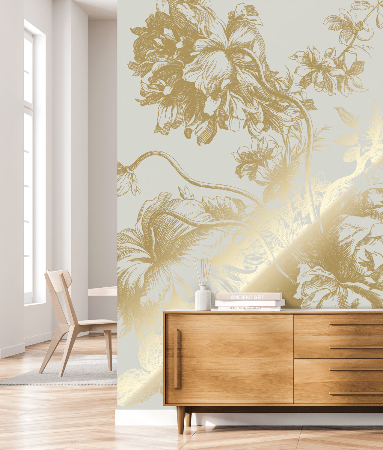 KEK Amsterdam Gold metallic Wallpaper, Engraved flowers, sand - DEENS.NL