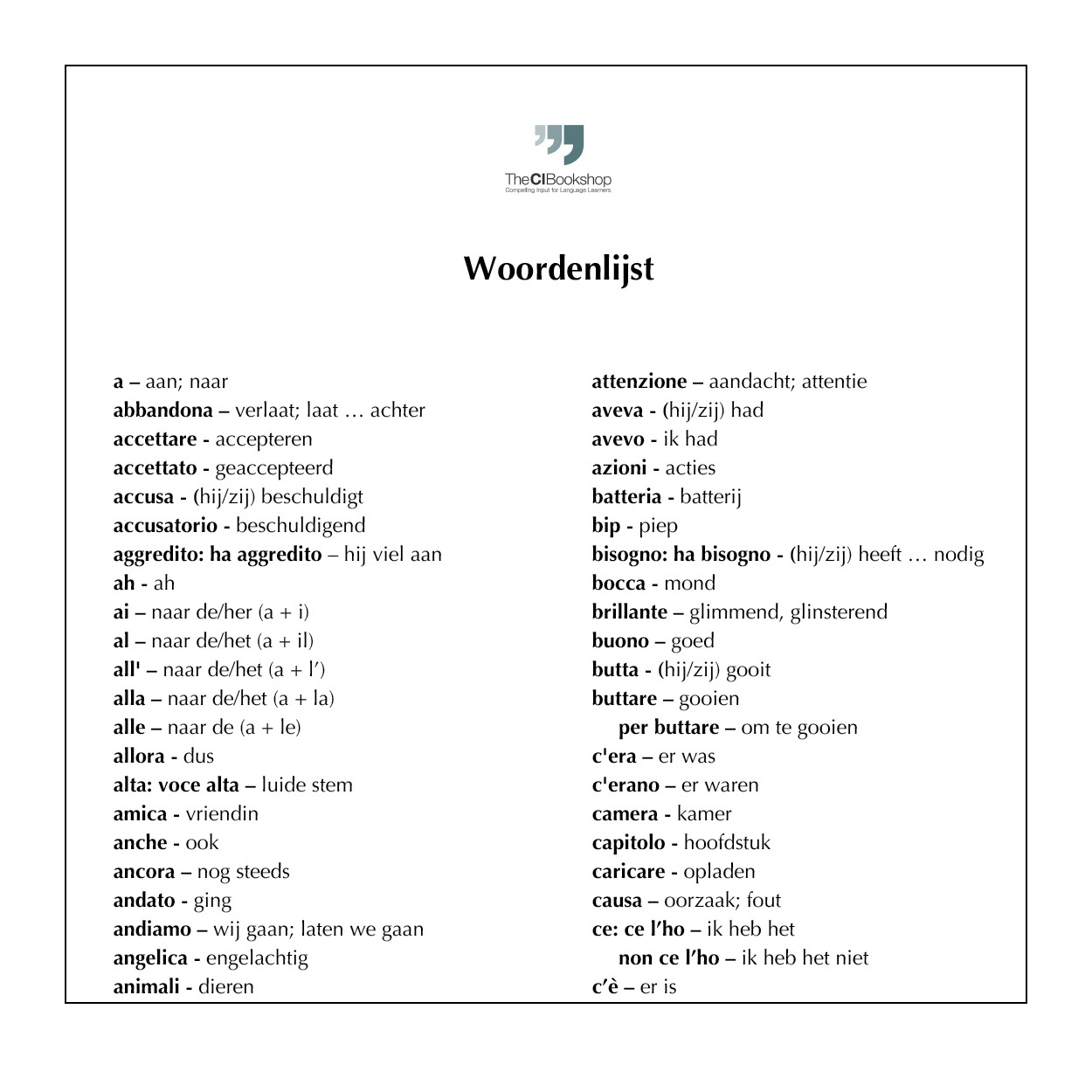 Woordenlijst Povera Anna - The CI Bookshop