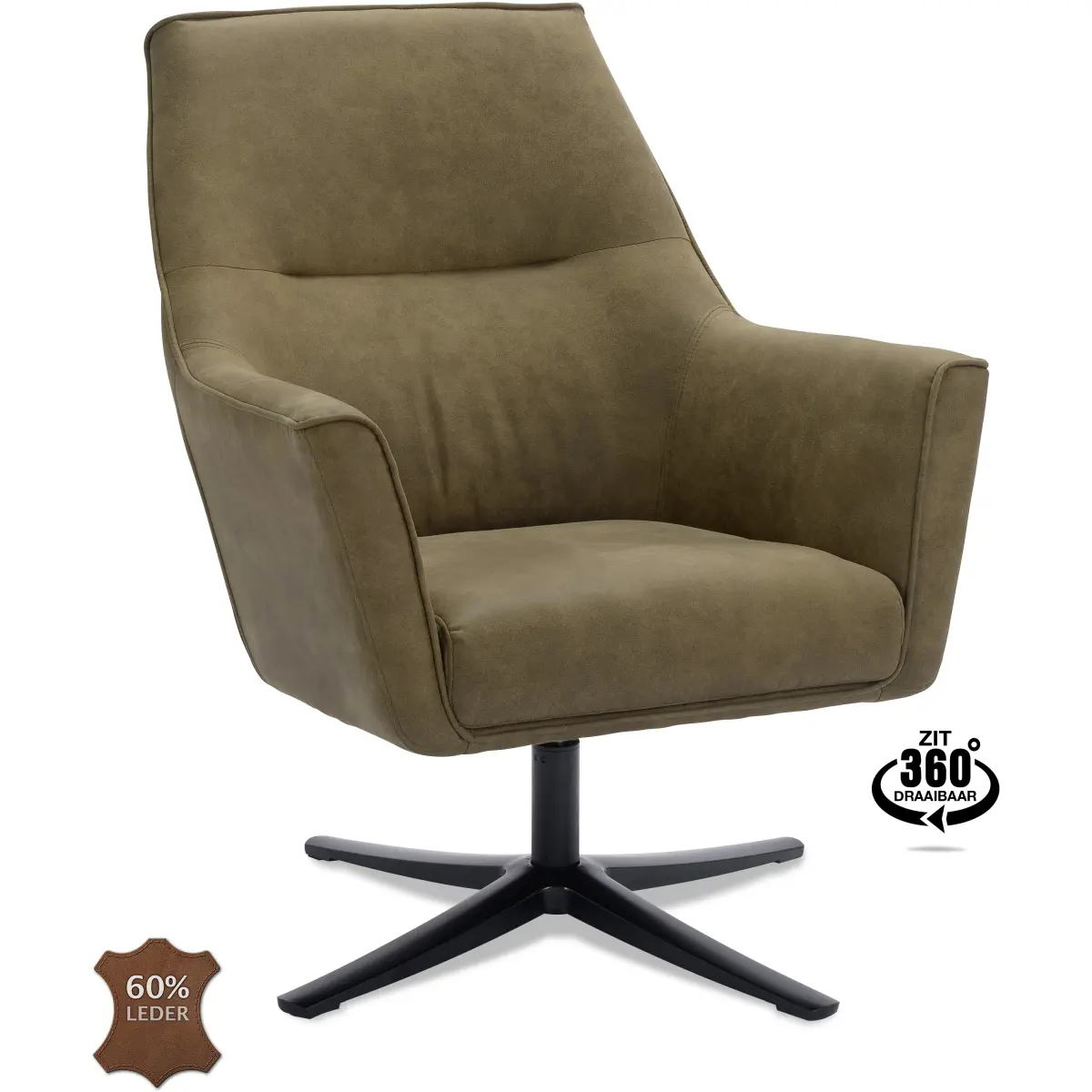 Fauteuil Bronco draaivoet zwart Microleder Bull Moss | DecoMeubel ...