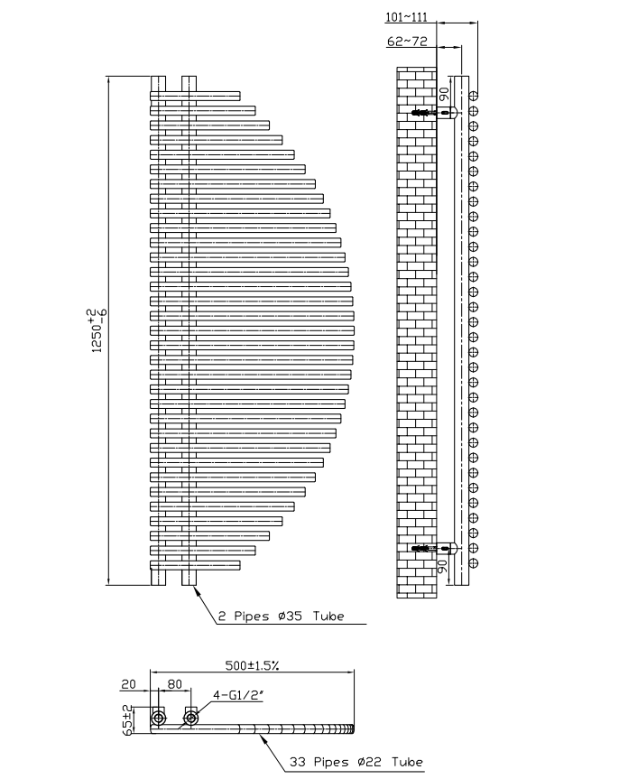 Sèche-serviettes électrique Future Harp 125x50 cm Noir (Ral 9005 ...