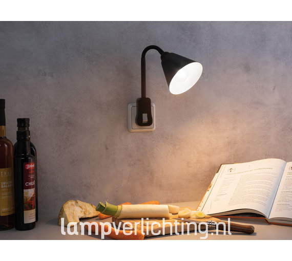 Flexibele Stekkerlamp met LED lichtbron - Stekkerspot met XL lampenkap ...