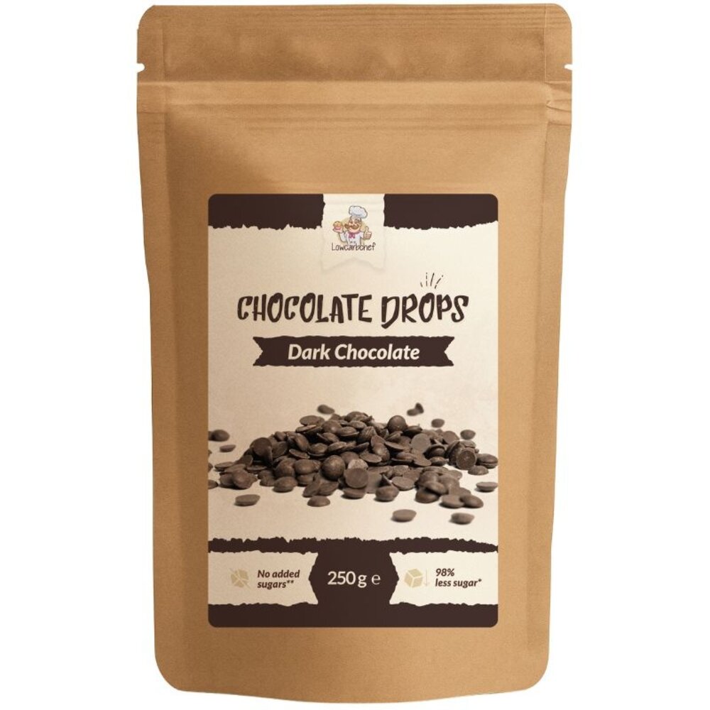 Lowcarbchef - Mini Chocolade Druppels Puur (250 gr) - Lowcarbcenter.nl