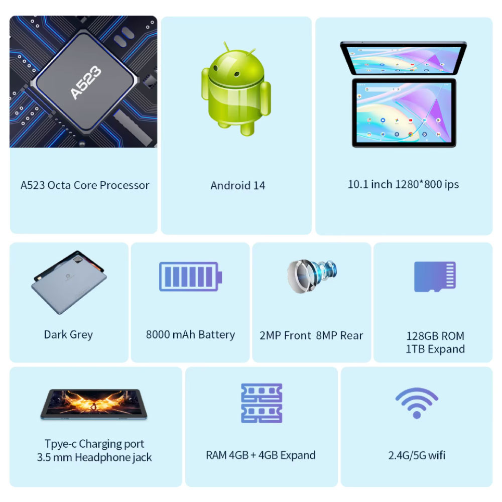 PRITOM TAB 11 Tablet - 10 Inch Display - 128 GB Opslag - 2 MP Camera ...