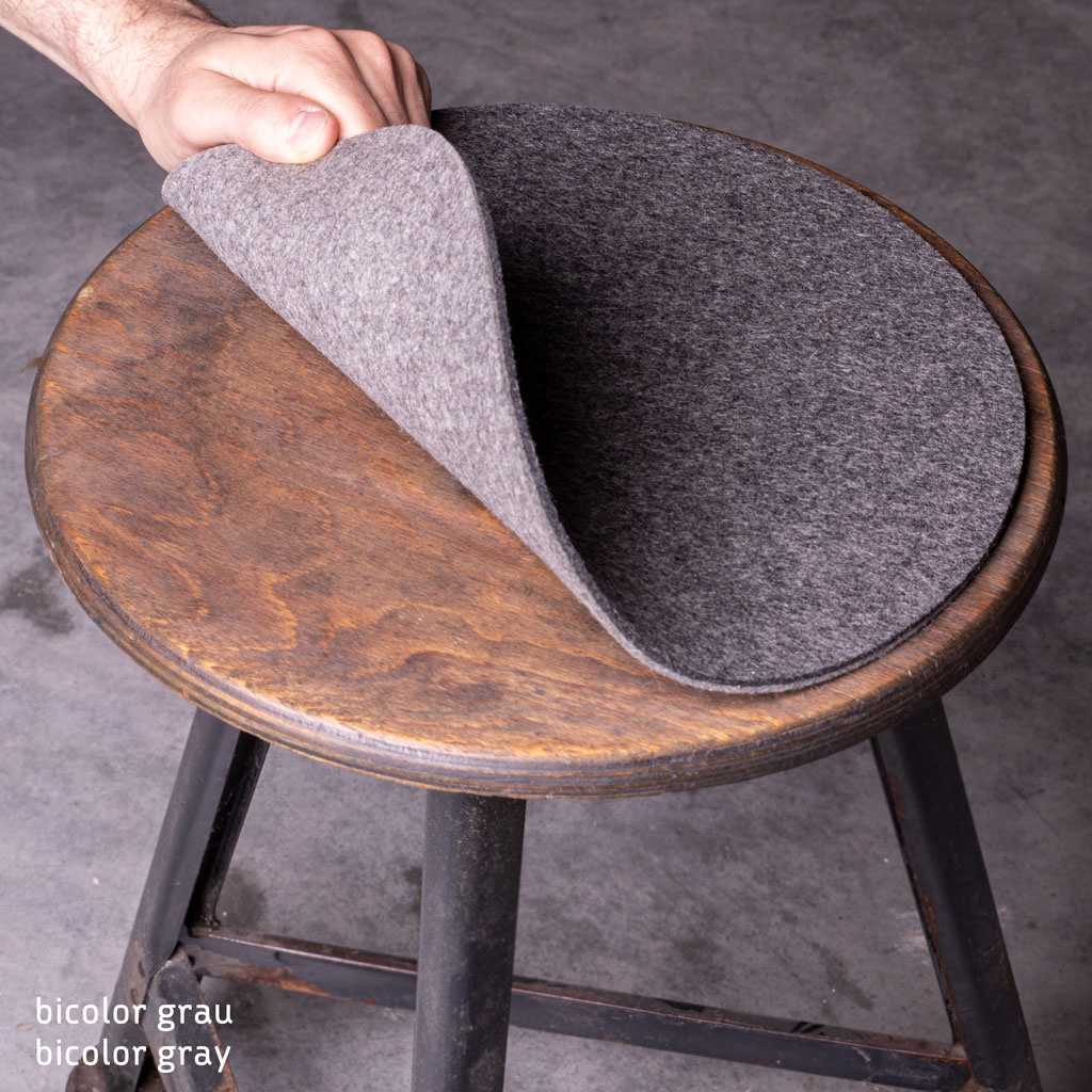 double color felt chair pad round, wool felt 5mm gray & brown - werktat