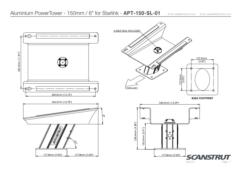 SCANSTRUT - APT-150-SL-01 Aluminium PowerTower - 150mm for Starlink ...