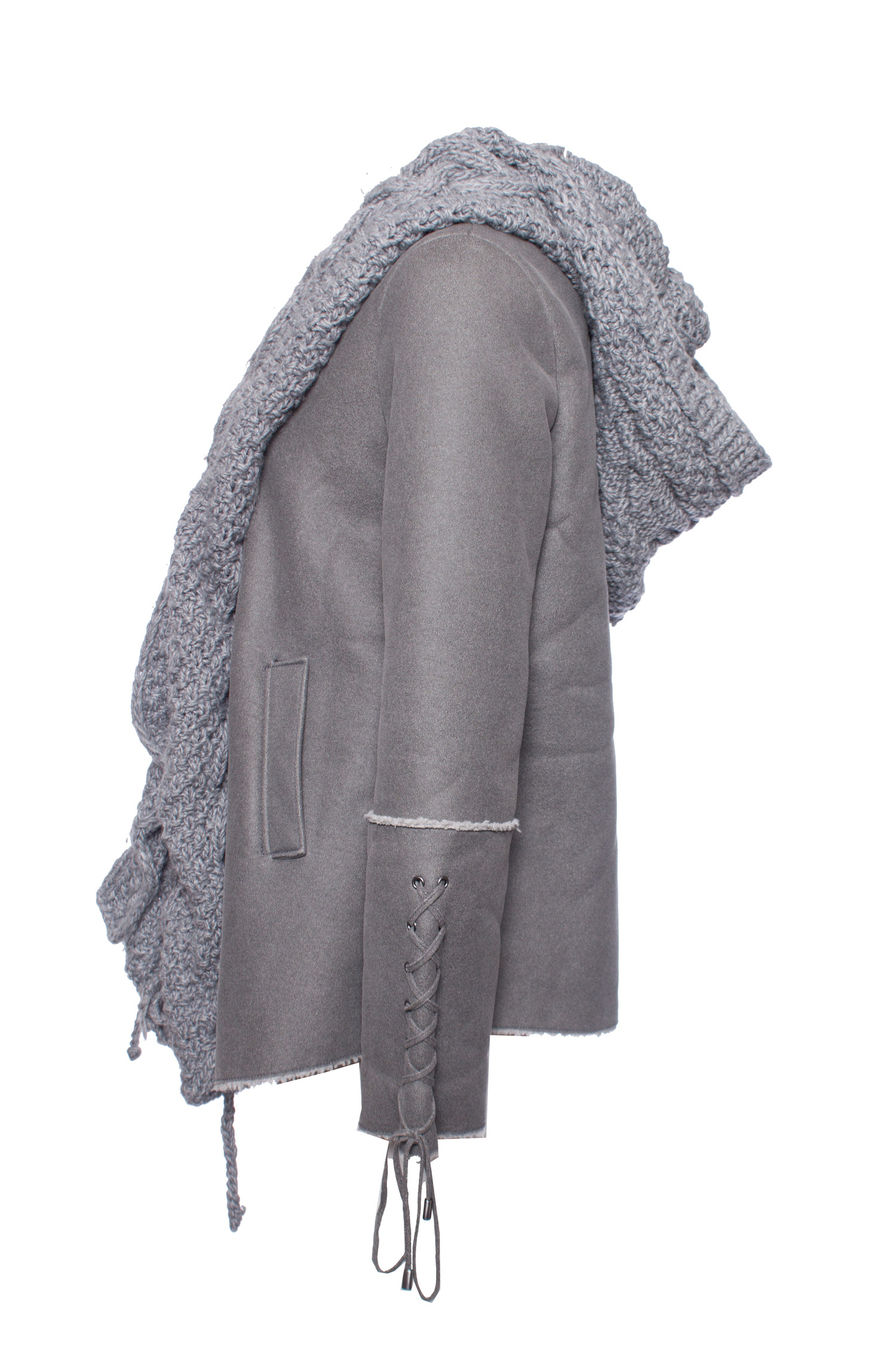 Maksar, Gray woolen jacket with knitted hood. - Unique Maksar, Gray woolen jacket with knitted hood. - Unique