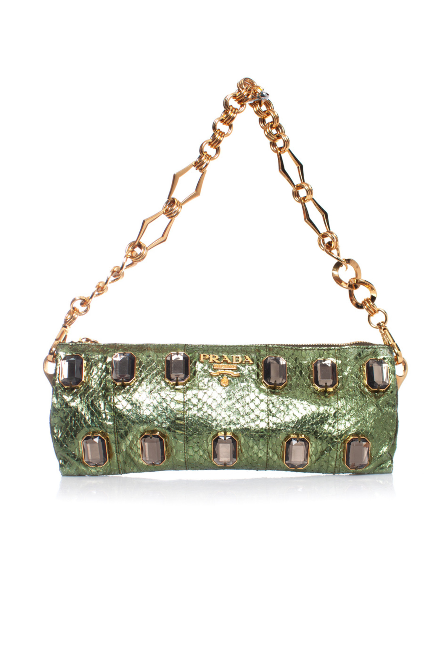 Prada, groene python clutch met stenen - Unique Designer Pieces