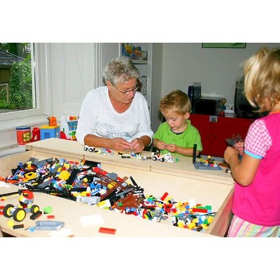 Table extra large en bois pour Lego avec 2 bancs assortis - Jeu d'Enfant