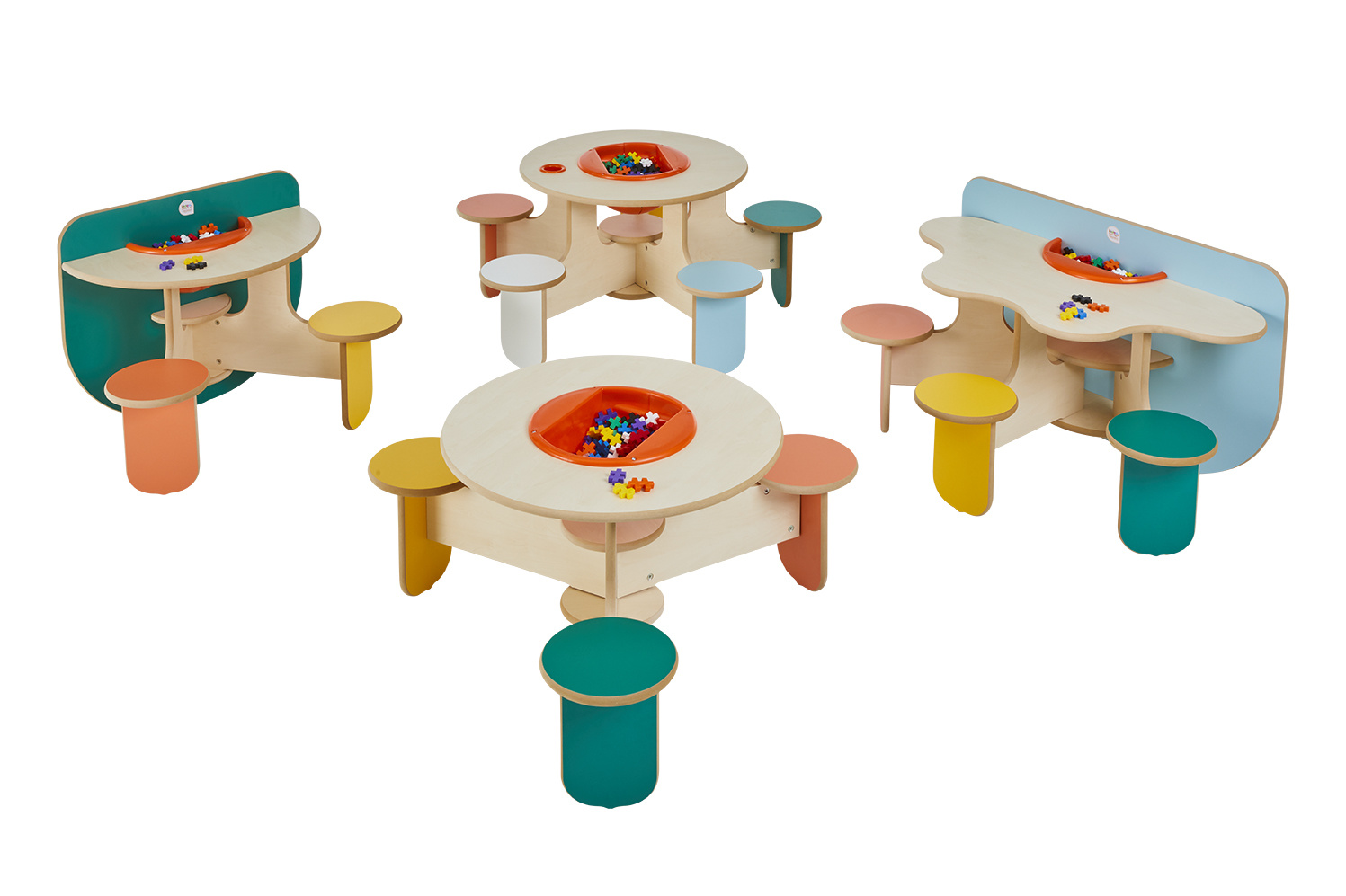 Children's play table with 3 fixed seats and storage container ...