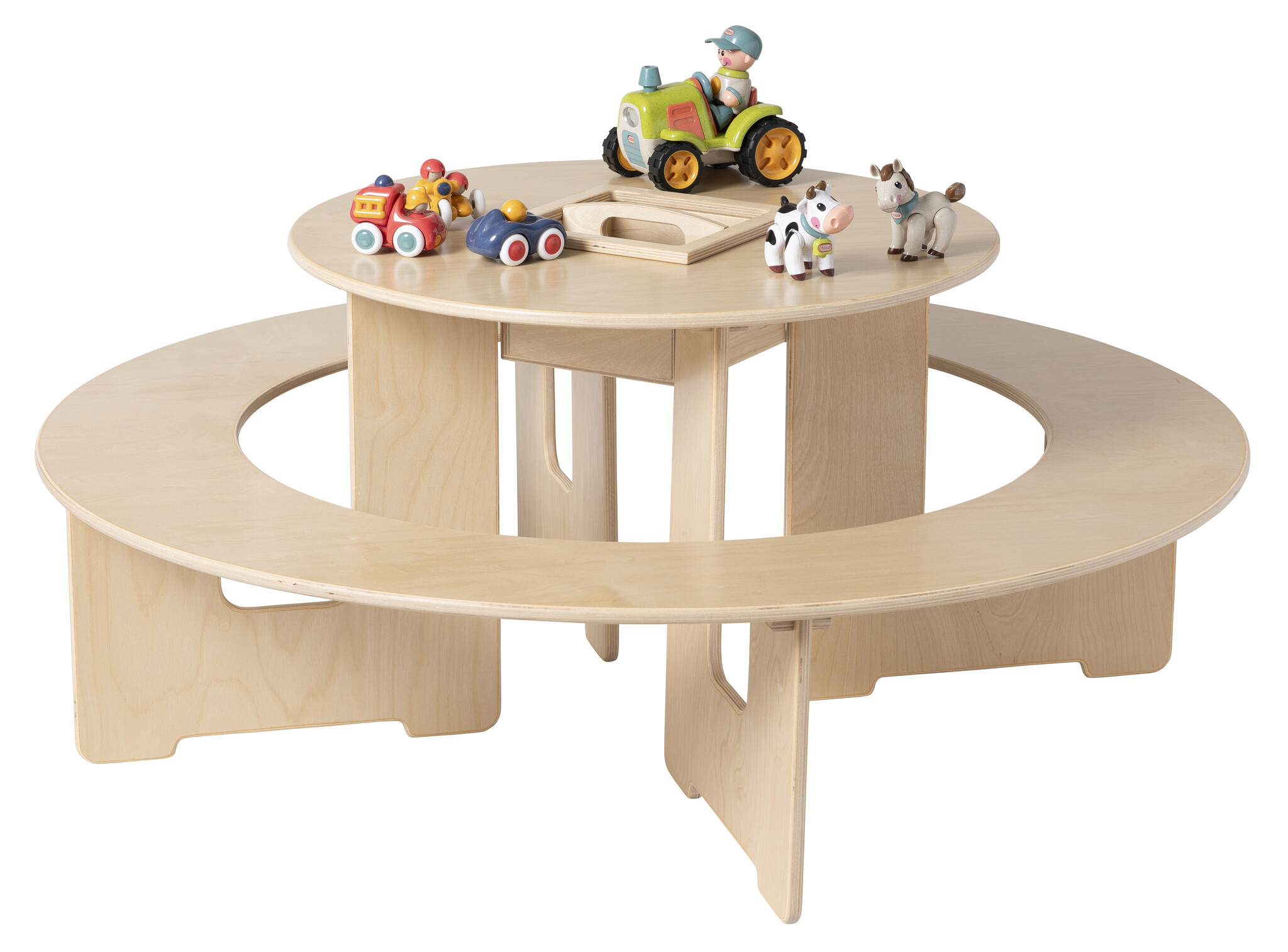 Round Lego Table with storage brick container and bench - KinderSpell