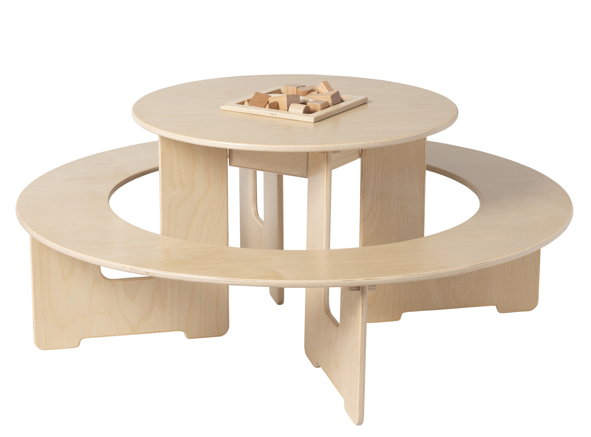 Round Lego Table with storage brick container and bench - KinderSpell
