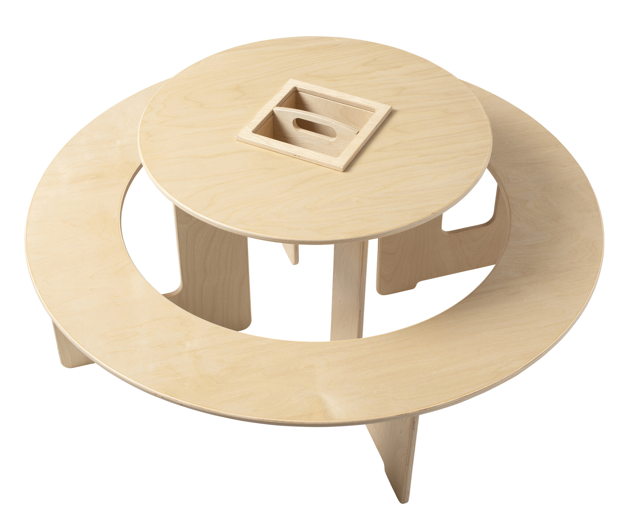 Round Lego Table with storage brick container and bench - KinderSpell