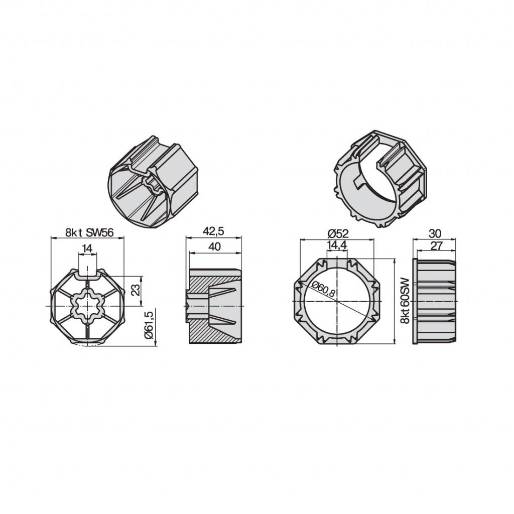 Adaption set 8-side 60 for Becker R series tubular motors ...