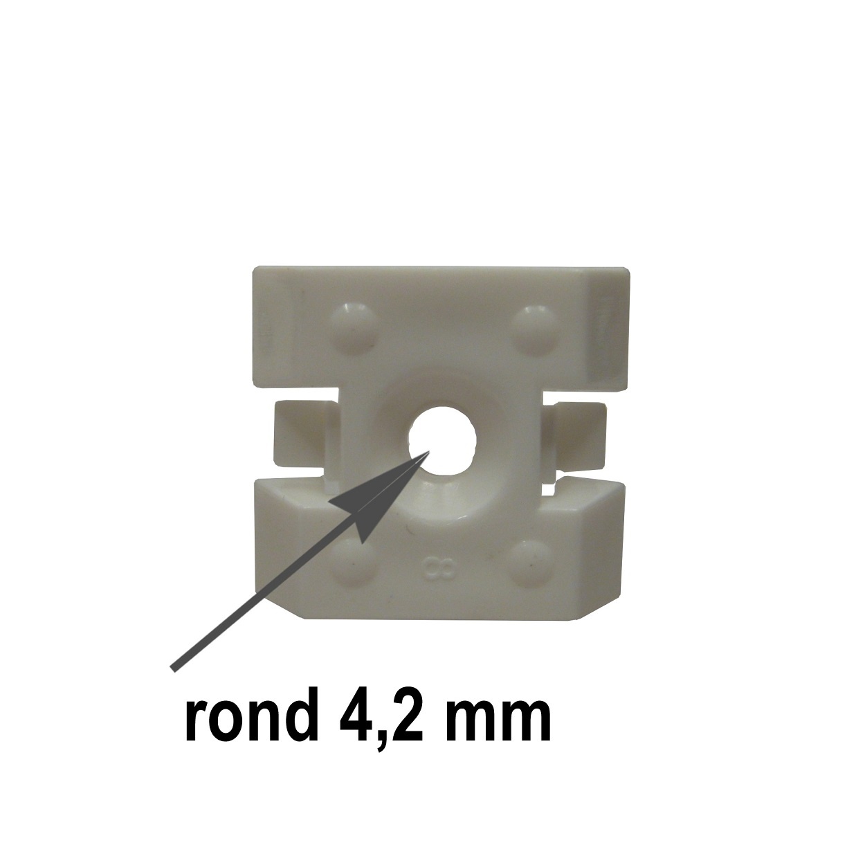 Plastic mounting block for side guides, colour white