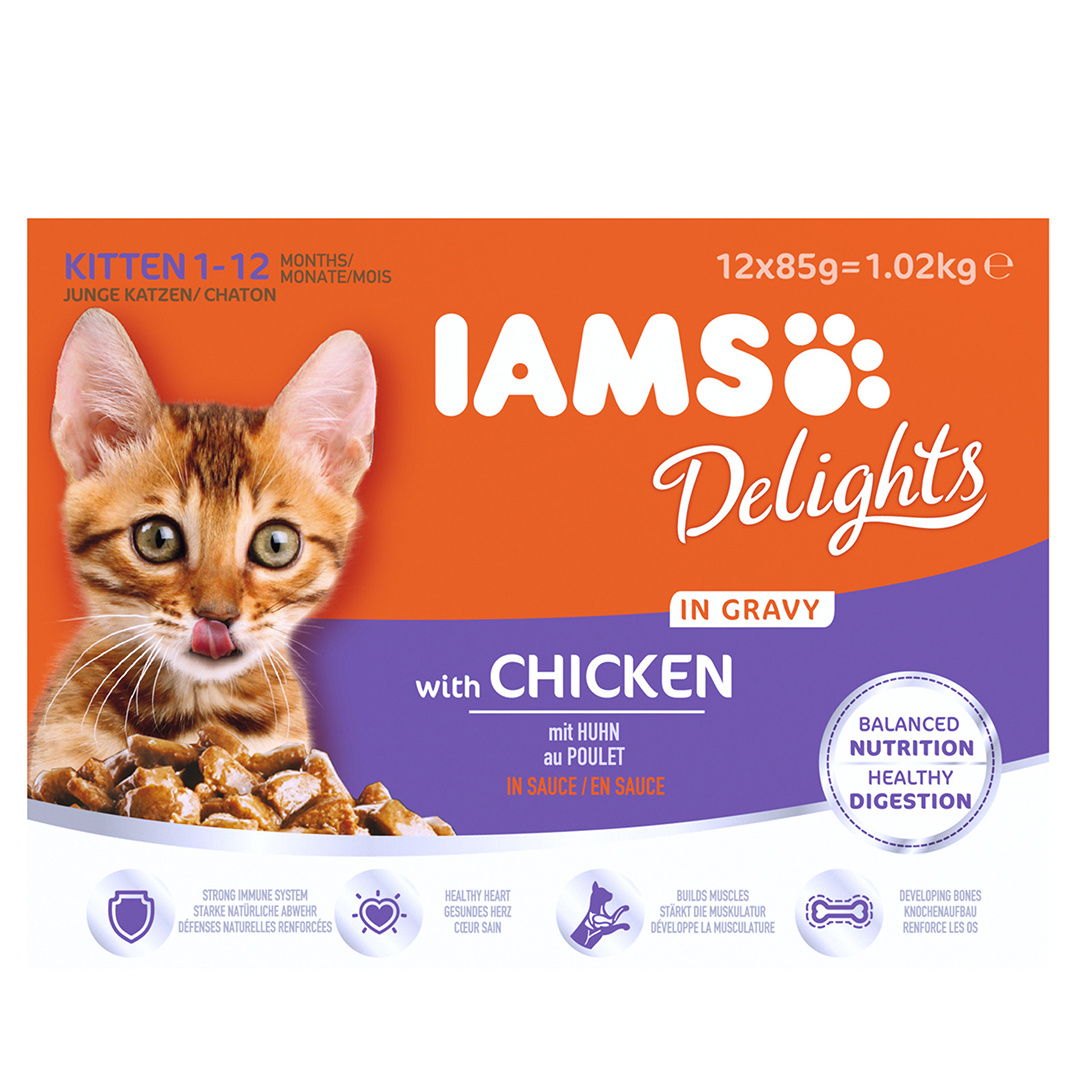 Iams Pouch 12-Pack Kitten In Gravy 12X85G - Junai.nl