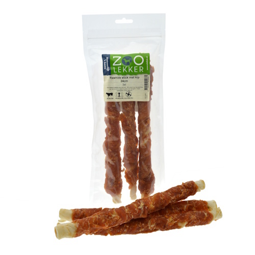 Rawhide stick met kip 24 cm - hondensnack per 3 stuks - Junai.nl