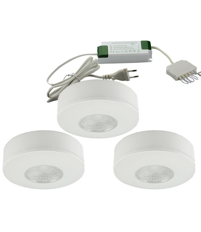 Set van 3 Cabinet Led Opbouwspot warm wit, mat witte uitvoering. IP44 ... Set van 3 Cabinet Led Opbouwspot warm wit, mat witte uitvoering. IP44 ...