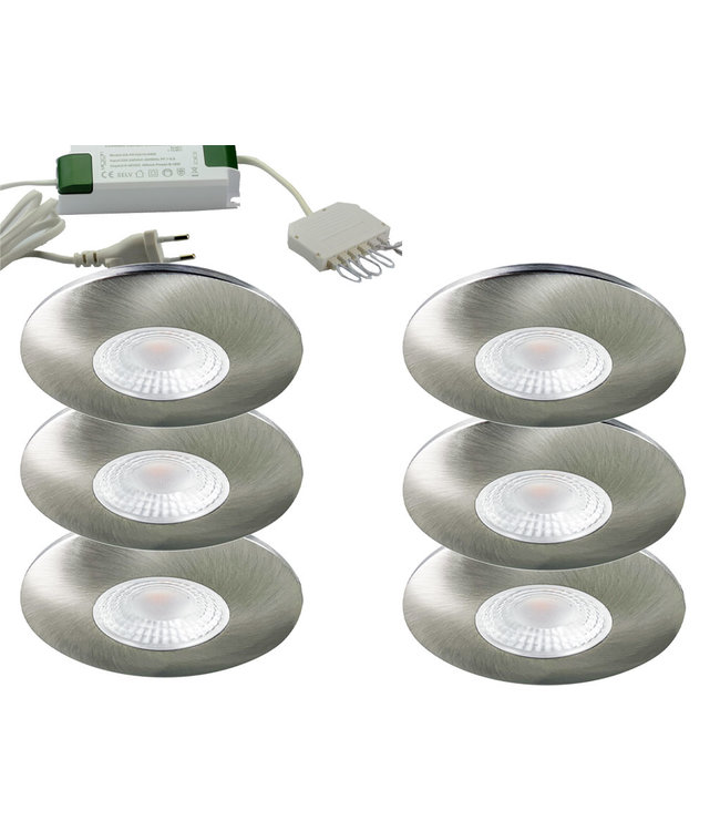 Set van 6 Cabinet Led Inbouwspots warm wit, in rvs kleur IP44 ...