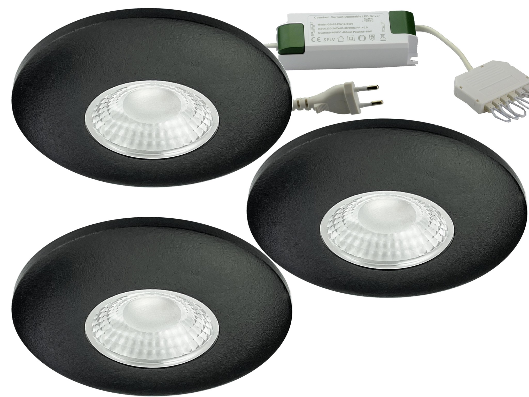 Set van 3 Cabinet Led Inbouwspots warm wit, zwarte uitvoering IP44 ... Set van 3 Cabinet Led Inbouwspots warm wit, zwarte uitvoering IP44 ...